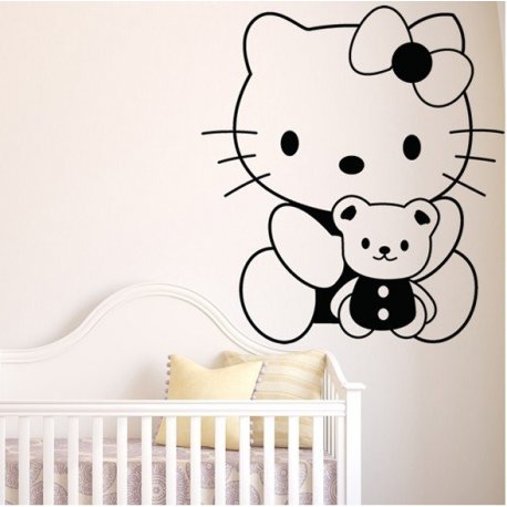 Autocolante decorativo infantil Hello Kitty e o seu Ursinho